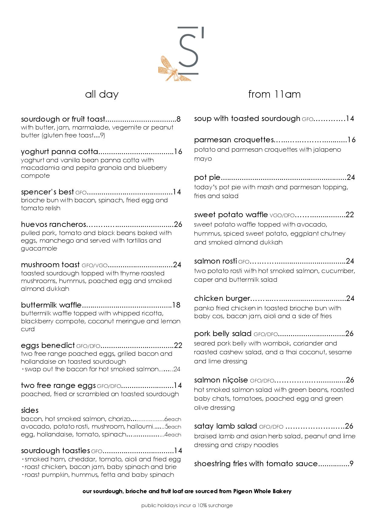 Menu - Spencer's Hobart
